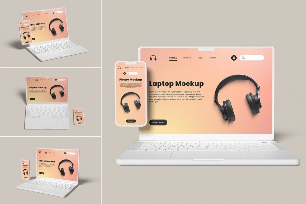 Laptop and Phone Clay Mockup